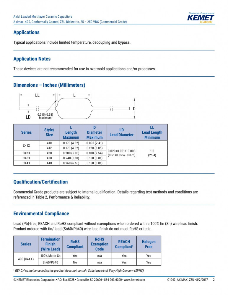 KEMET C430 series document page 2
