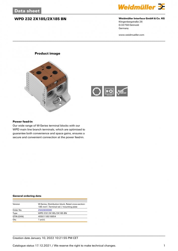 WEIDMULLER 2502830000 document page 1