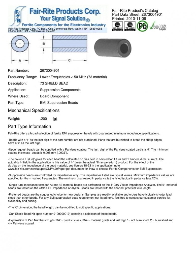 Fair-Rite ferrite component catalog page 1