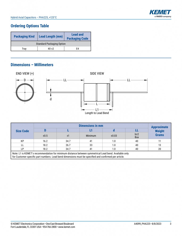 KEMET PHA225 datasheet page 3