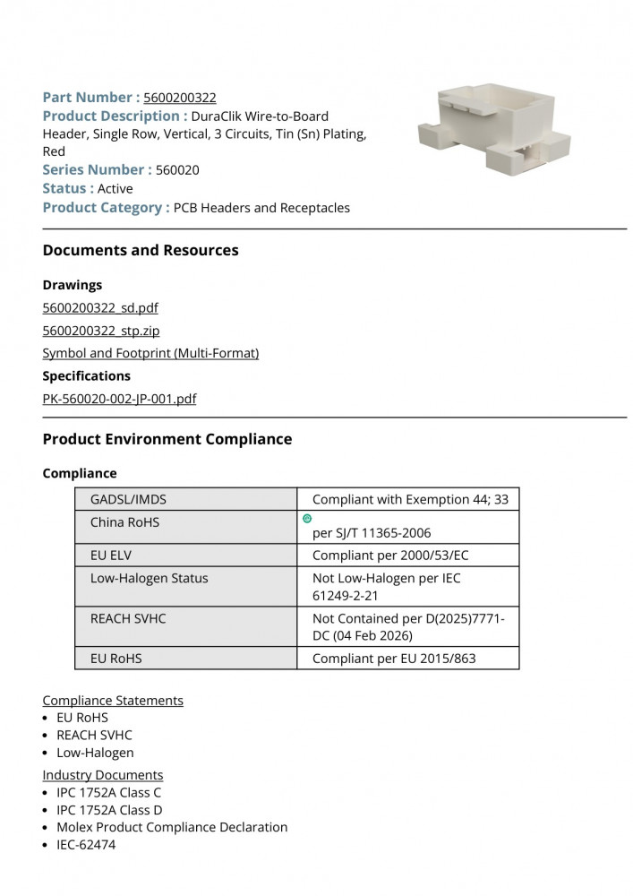 MOLEX 5600200322 product document preview, page 1