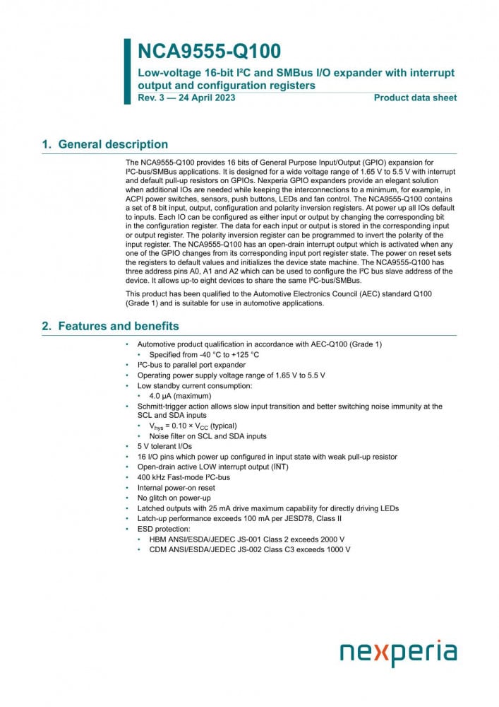 NCA9555-Q100 datasheet page 1