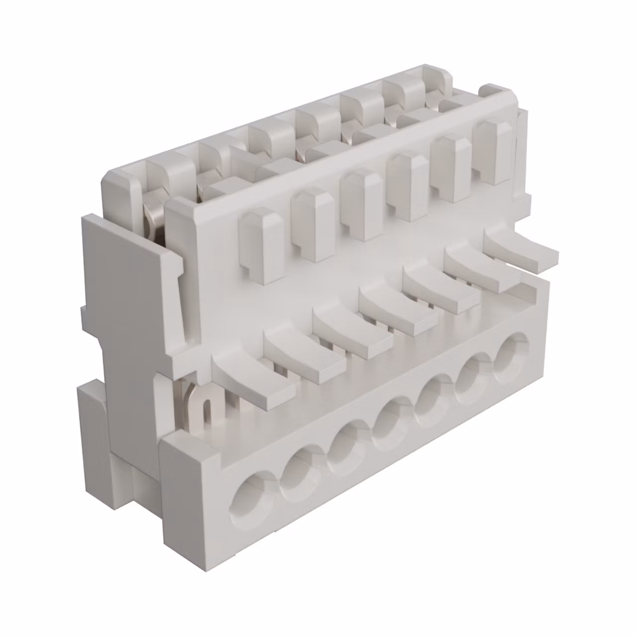 Appli-Mate RAST 2.5 IDT Housing, 2.50mm Pitch, with Side Latches, Female, 7 Circuits, Position Keys A & H Removed, Polarizing Rib Between 2/3, Black Color Stripe for sale