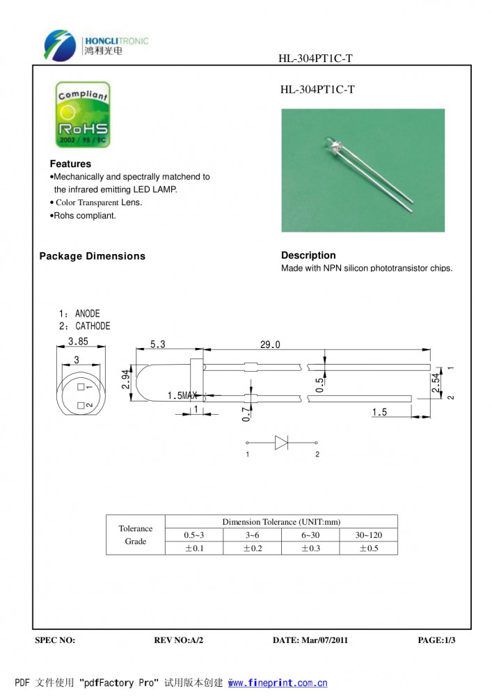 HL-304PT1C-T datasheet page 1