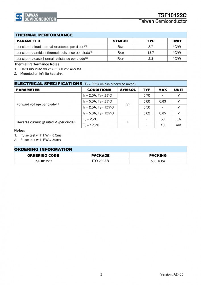 TSF10122C technical document page 2