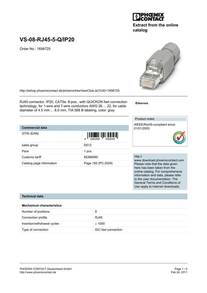 Phoenix Contact 1656725 document page 1