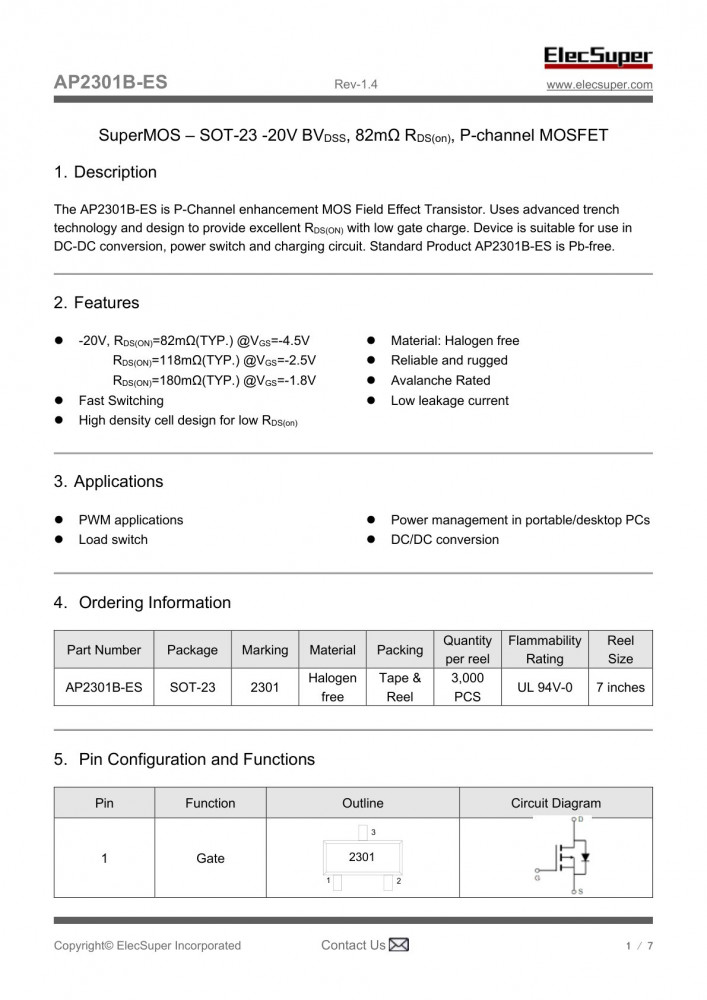 AP2301B-ES datasheet page 1