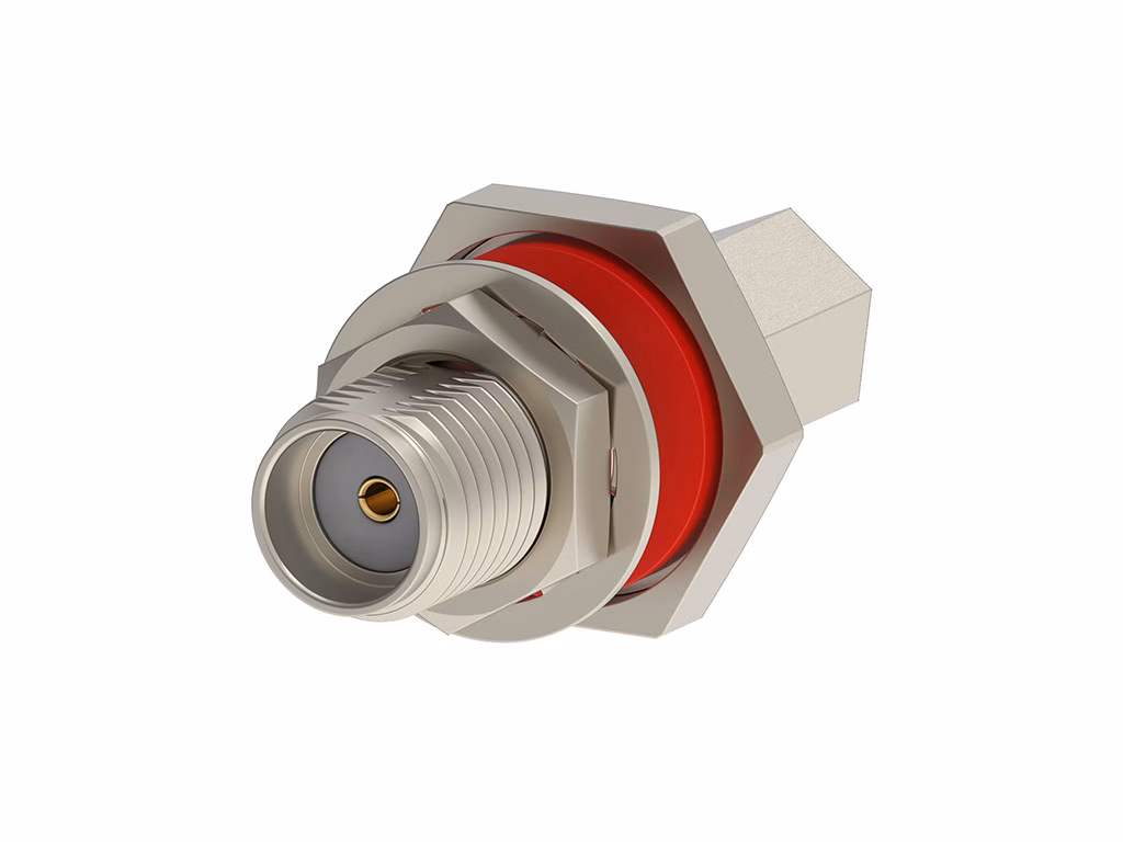 Precision Test Connector, 27 GHz SMA PCB Jack Receptacle, 2-Hole Flange Mount, Solderless Compression Contact, without Screws, Single Bagged, 50 Ohms