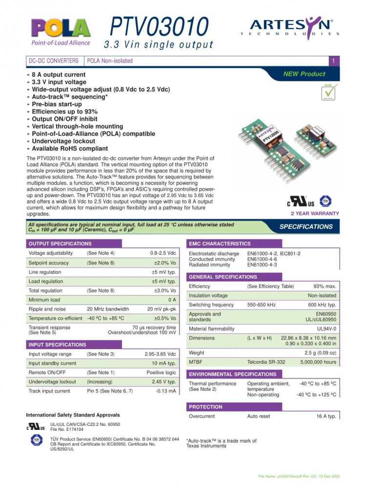 PTV03010WAD technical document page 1