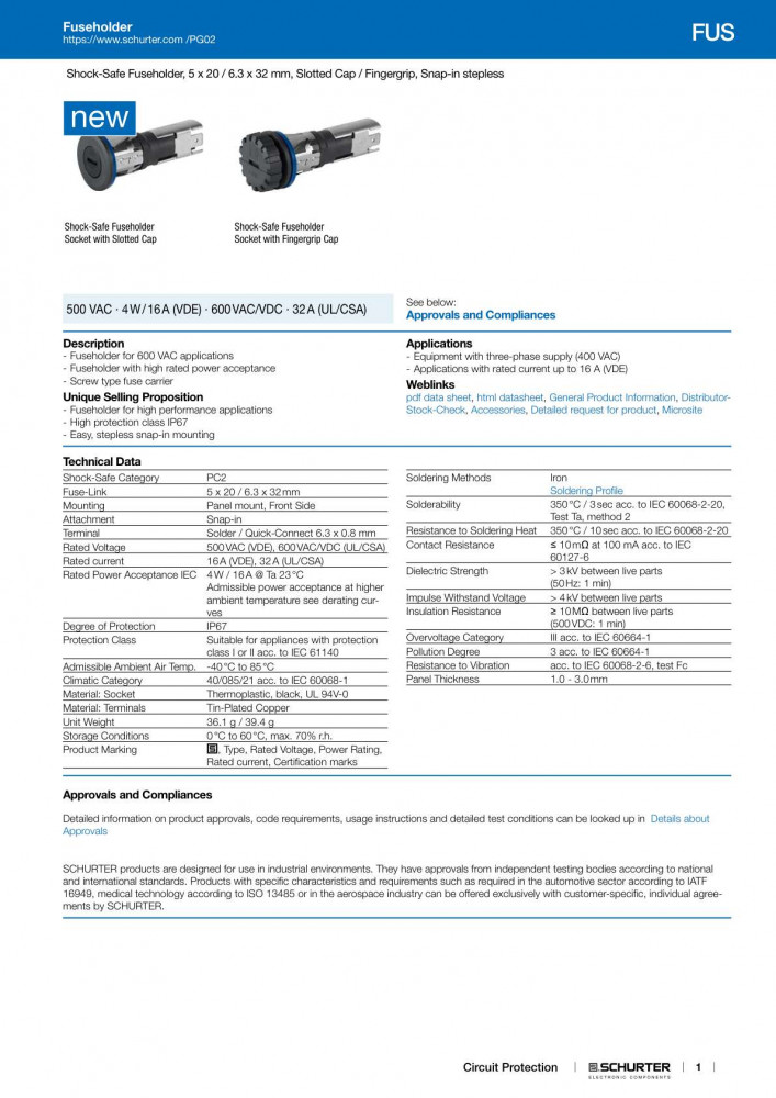 SCHURTER 31.9156 datasheet page 1