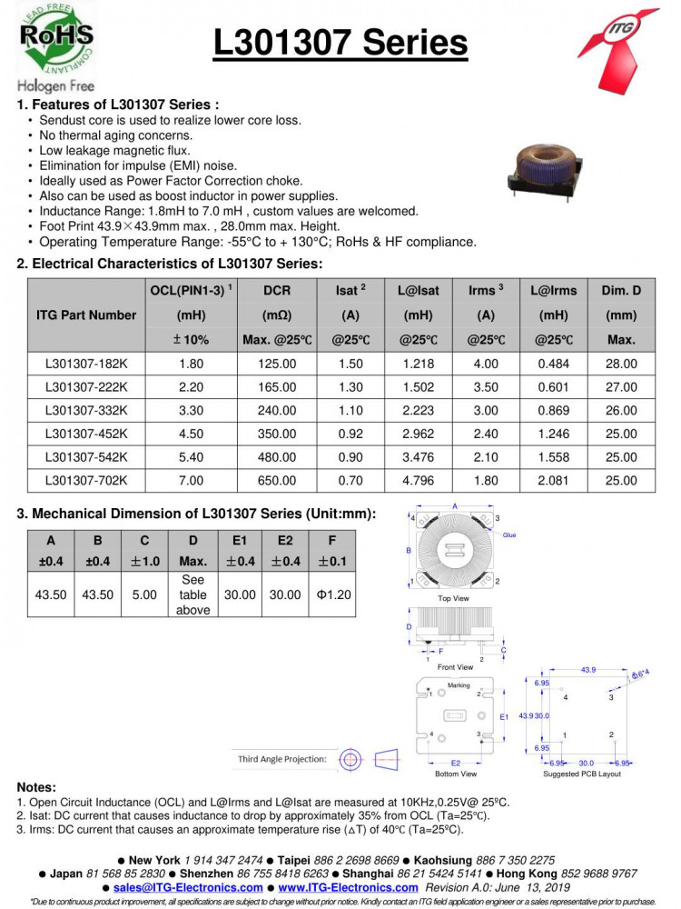ITG Electronics L301307 datasheet page 1