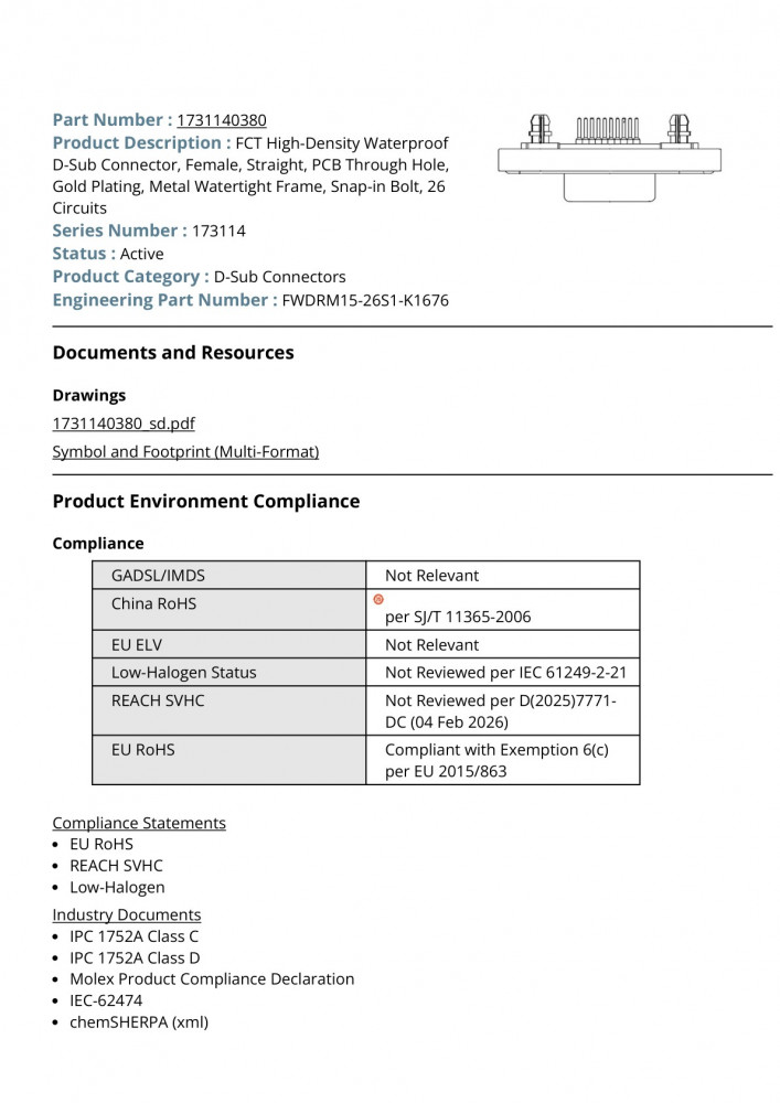 MOLEX 1731140380 documentation image, page 1