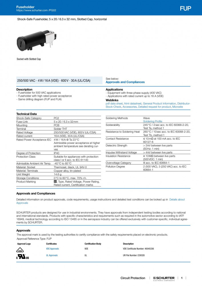 SCHURTER 0031.2500 technical document page 1
