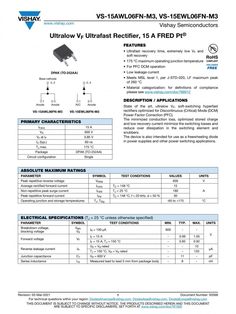 VS-15EWL06FN-M3 datasheet page 1