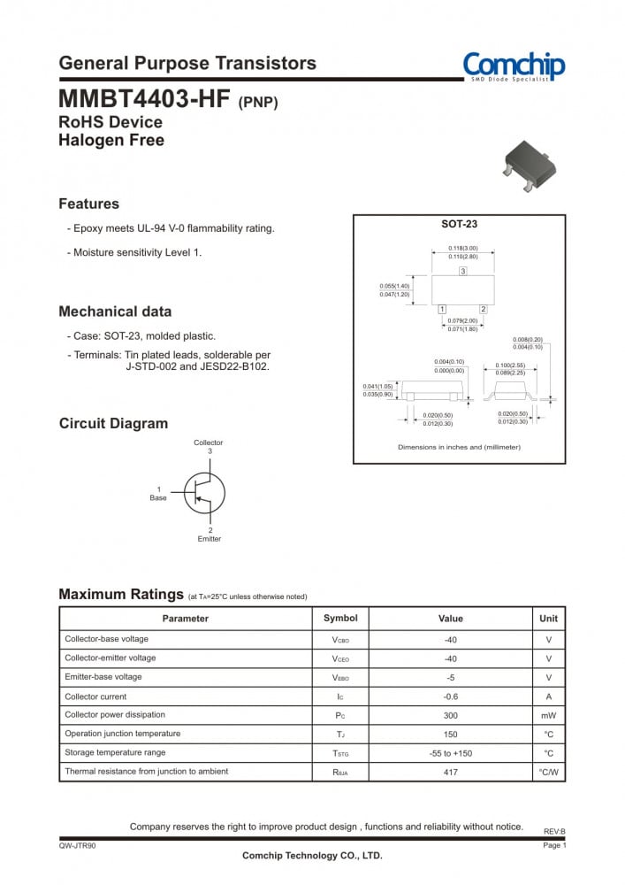 MMBT4403-HF datasheet page 1