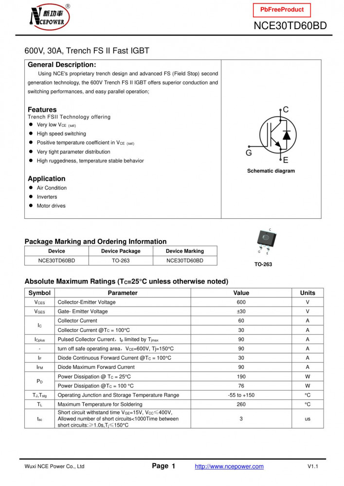 NCE30TD60BD datasheet page 1