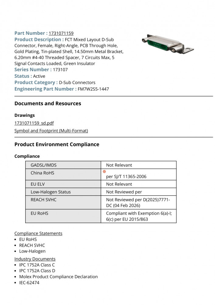 MOLEX 1731071159 technical document preview, page 1