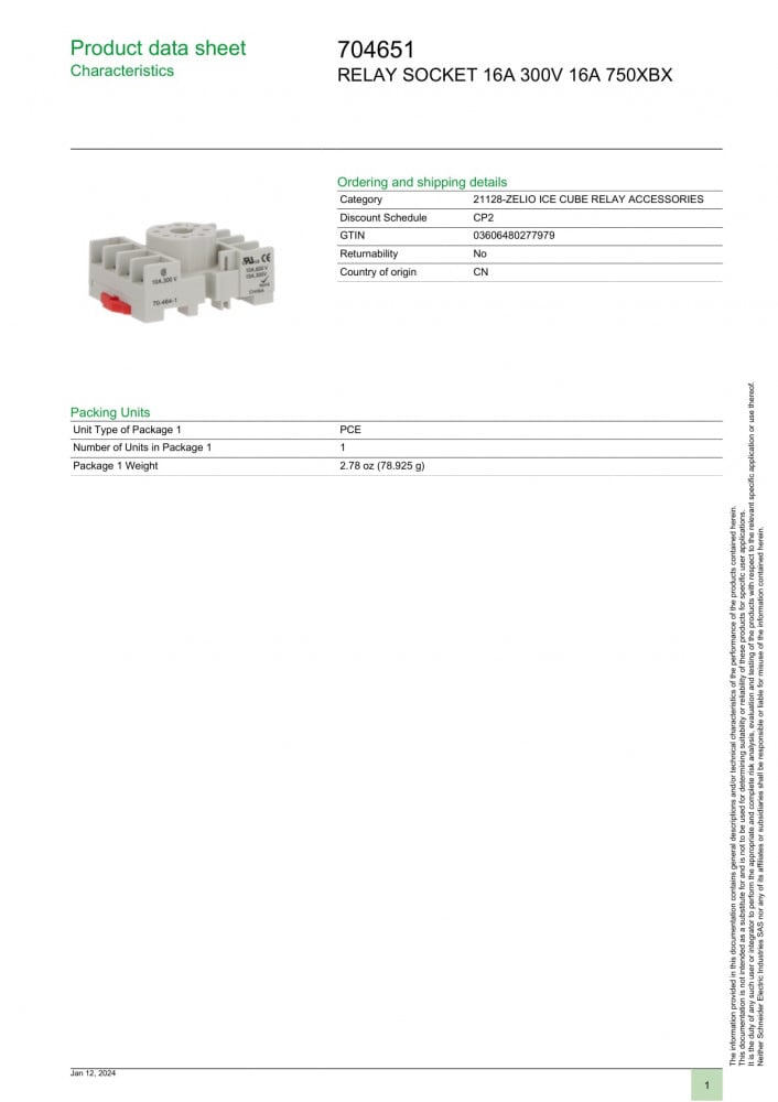 Schneider 704651 technical document preview