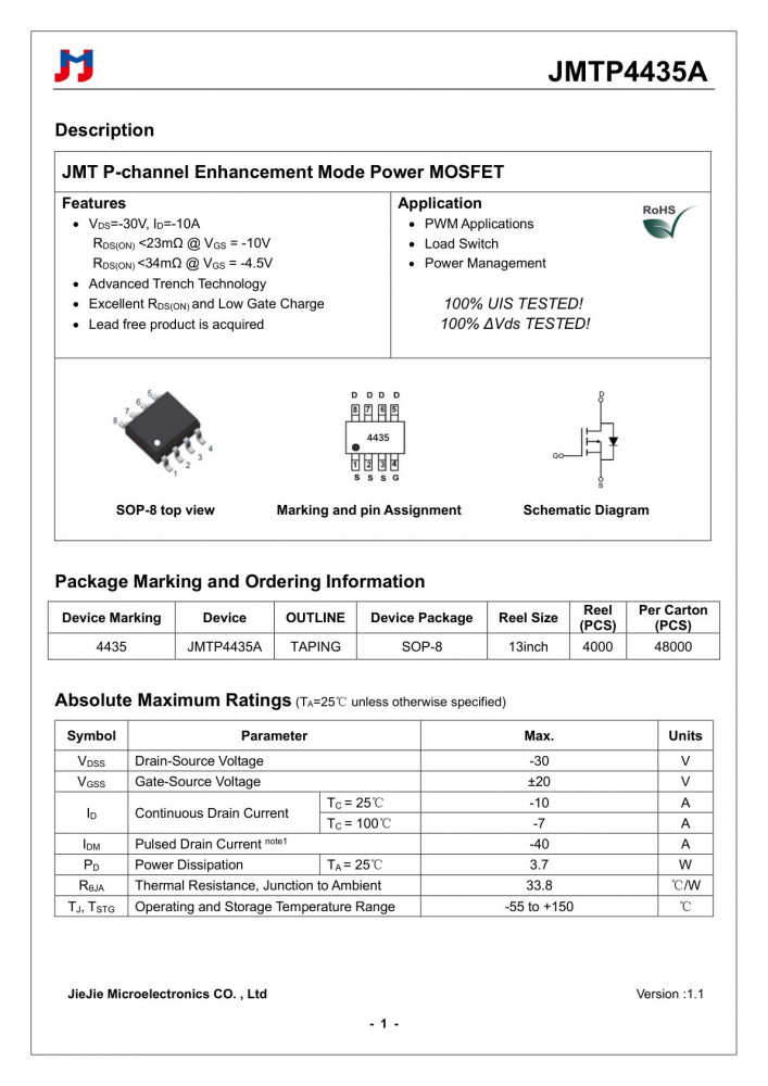 JMTP4435A datasheet page 1