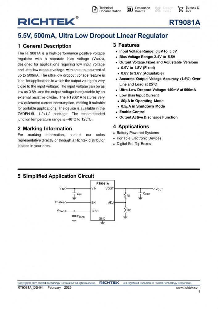 RT9081A technical document page 1