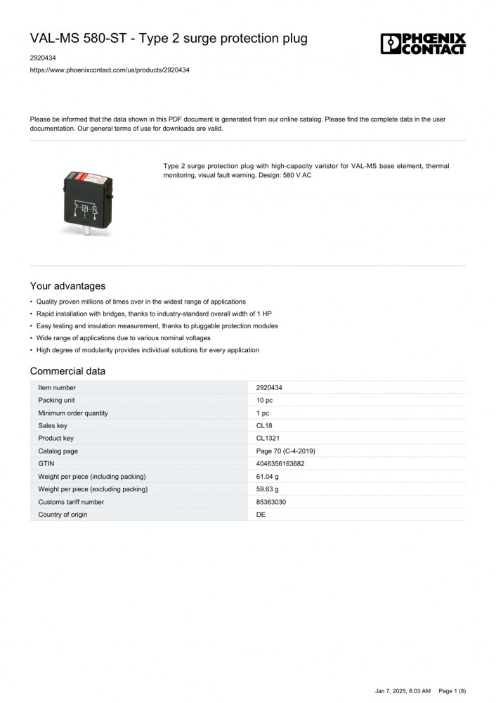 Phoenix Contact 2920434 datasheet page 1