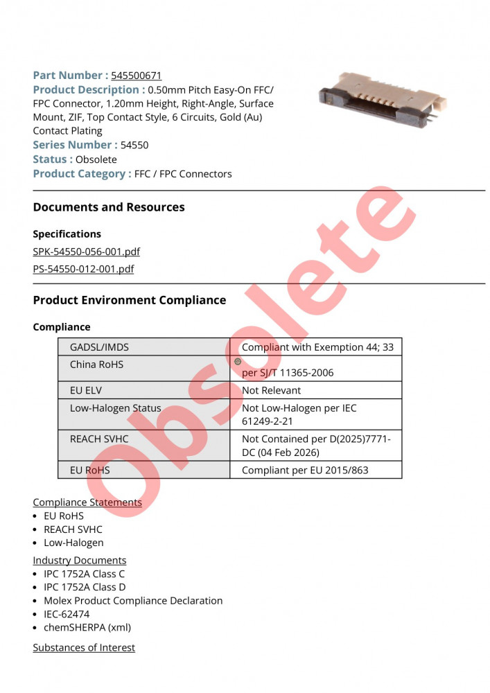 MOLEX 545500671 technical document image 1