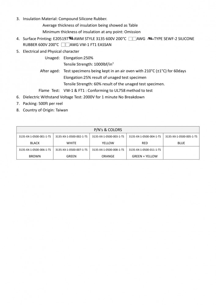 CNC Tech 3135 silicone wire technical document page 2