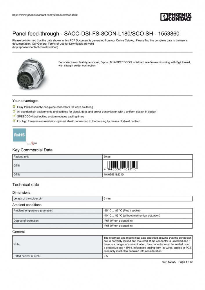 Phoenix Contact 1553860 technical document page 1