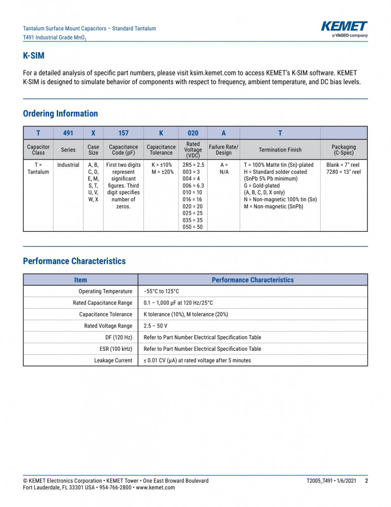 KEMET T491 datasheet page 2