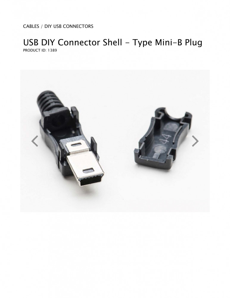 Adafruit 1389 USB DIY Mini-B plug product document page 1