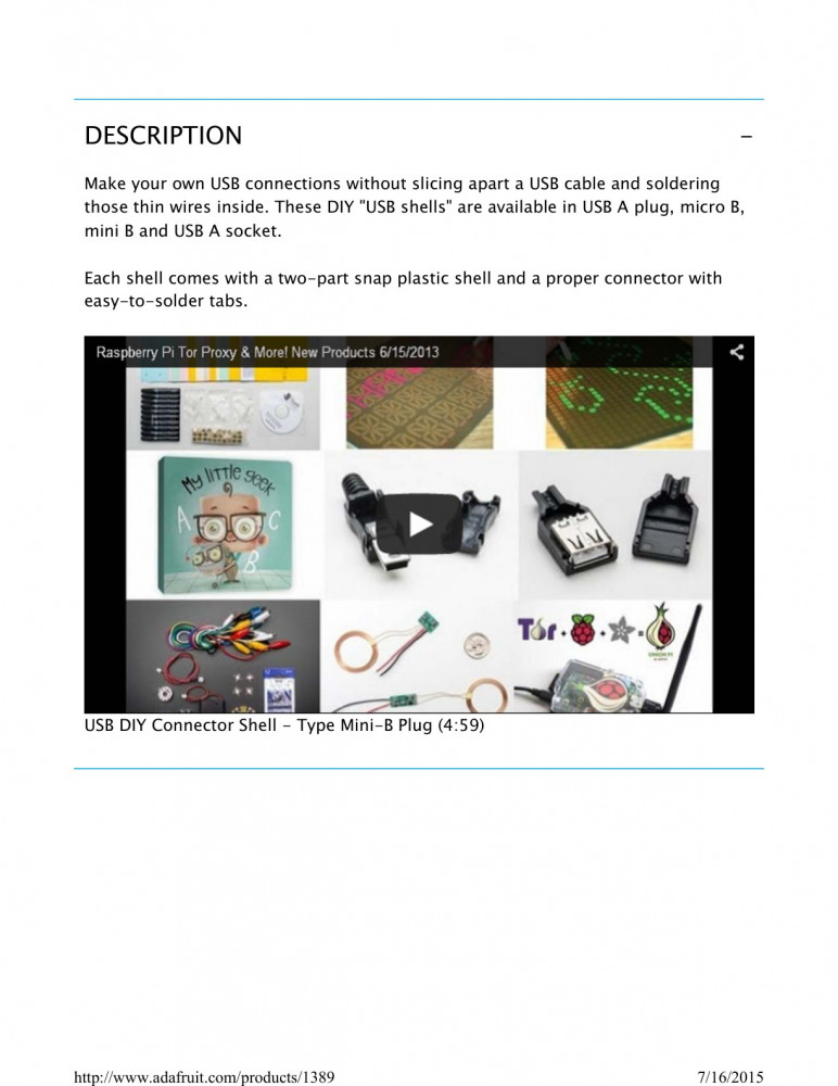 Adafruit 1389 USB DIY Mini-B plug product document page 2