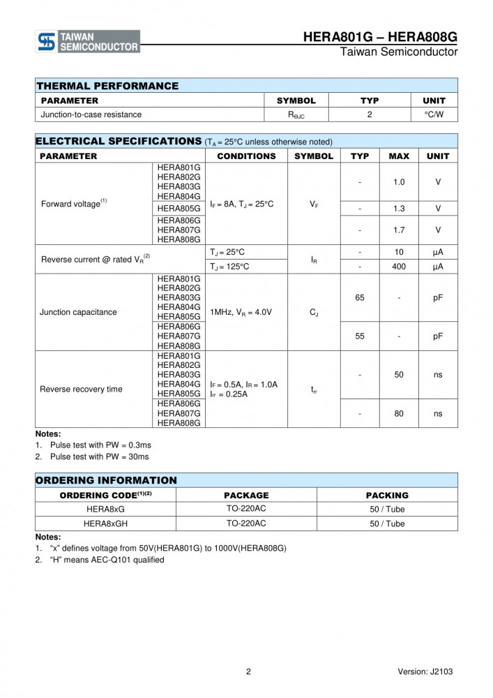 HERA808G datasheet page 2