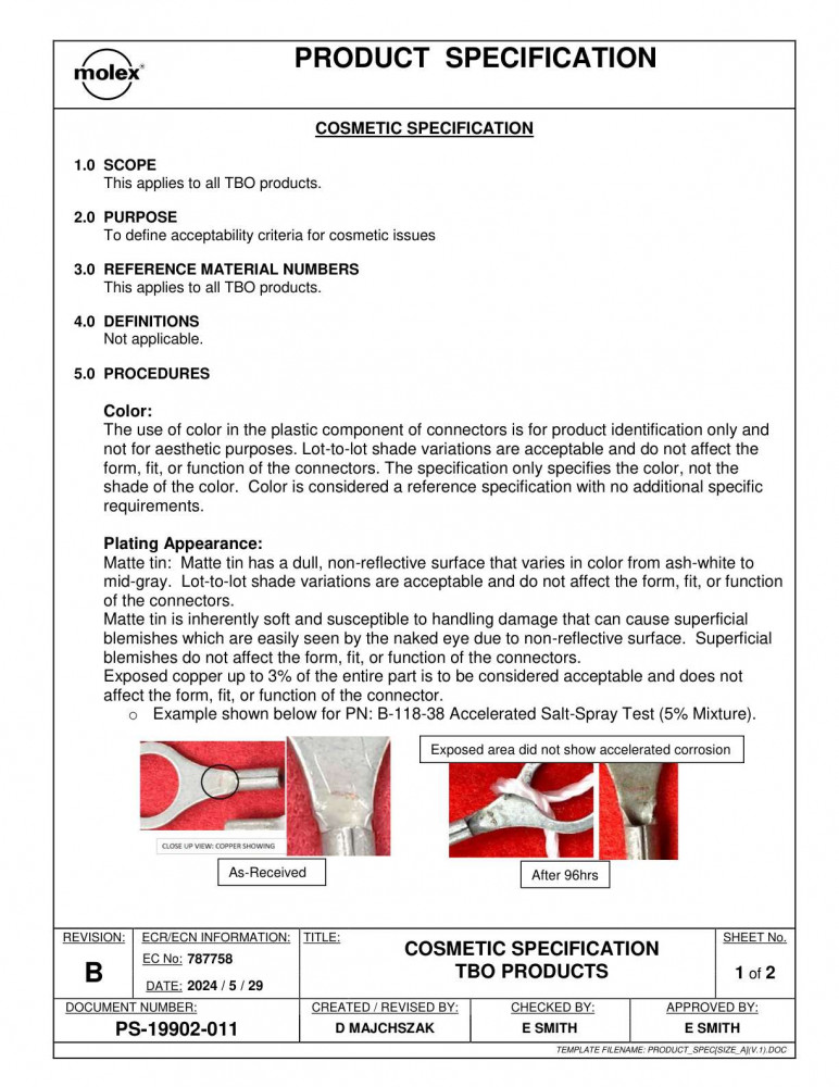 Cosmetic specification document page 1