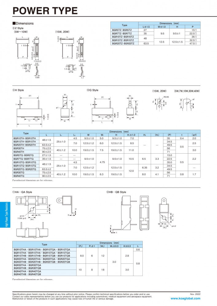 KOA BGR series datasheet page 3
