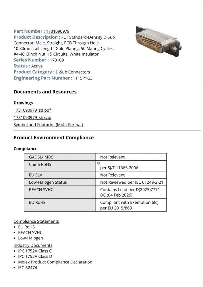 MOLEX 1731090979 product drawing, page 1