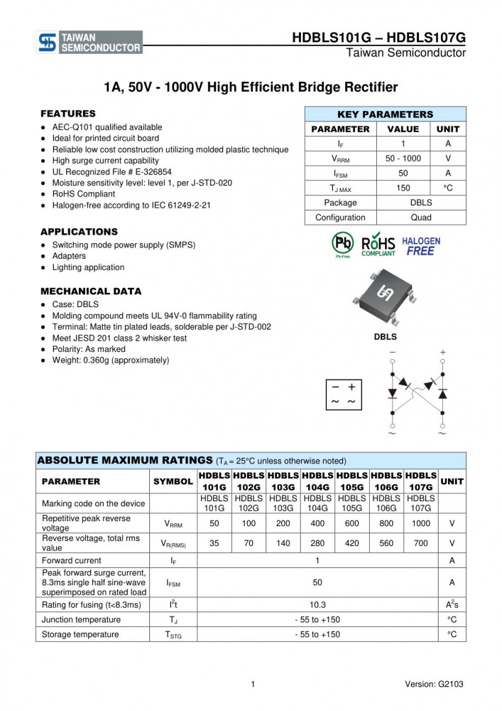 HDBLS102G datasheet page 1