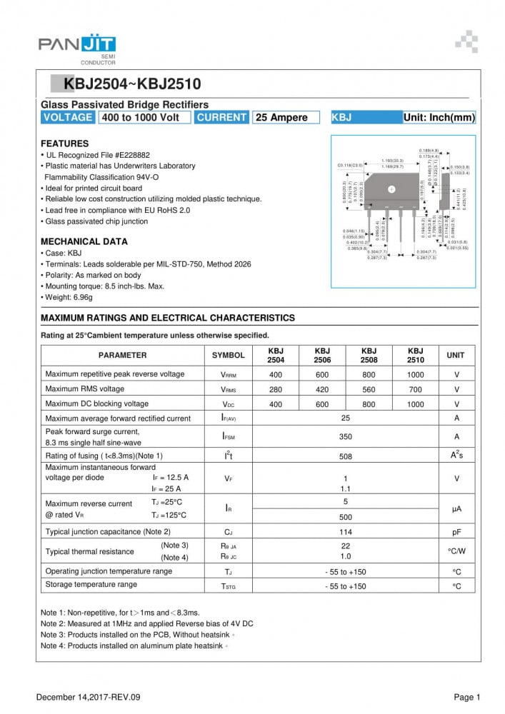 PANJIT KBJ2506 datasheet page 1