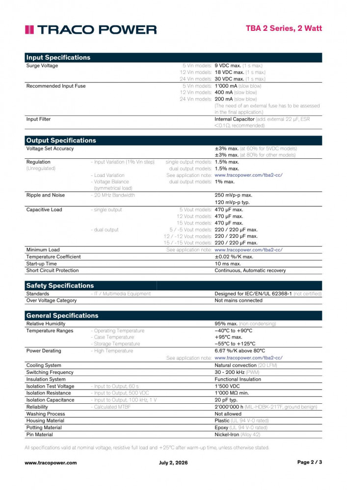 TRACO POWER TBA 2-1221 datasheet page 2
