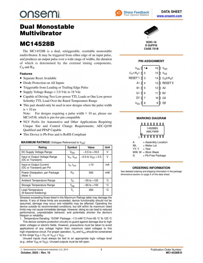 MC14528B datasheet page 1