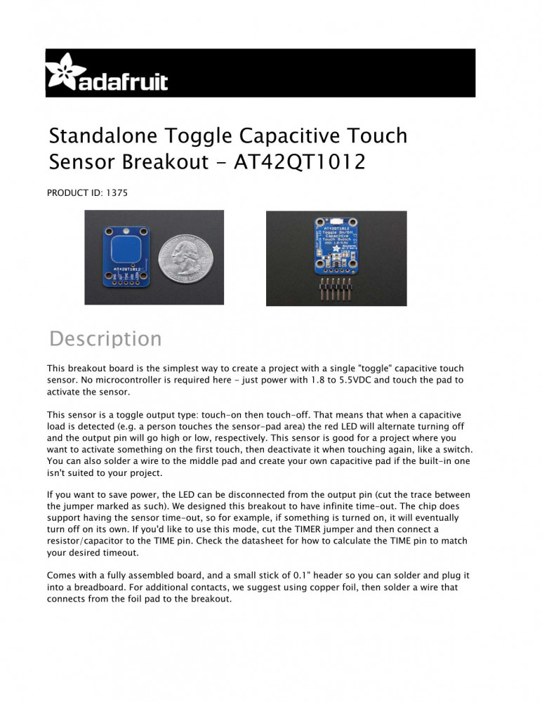 Adafruit product documentation page 1