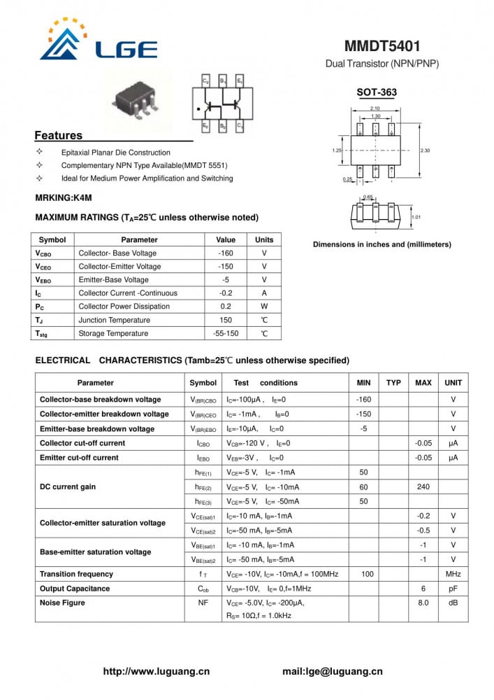 MMDT5401G datasheet page 1