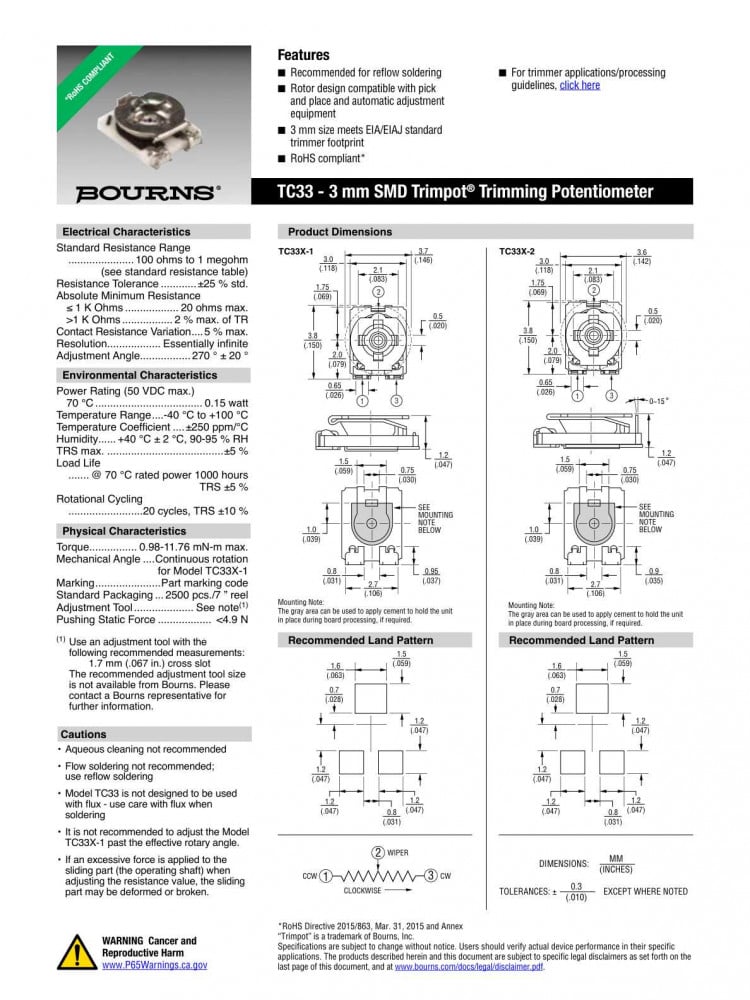 BOURNS TC33X-2-104E datasheet page 1
