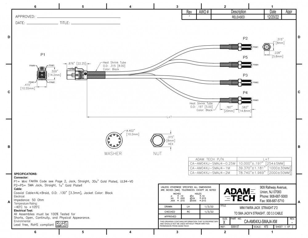 ADAM TECH CA-AM04XJ-SMAJ4-XM technical drawing page 1