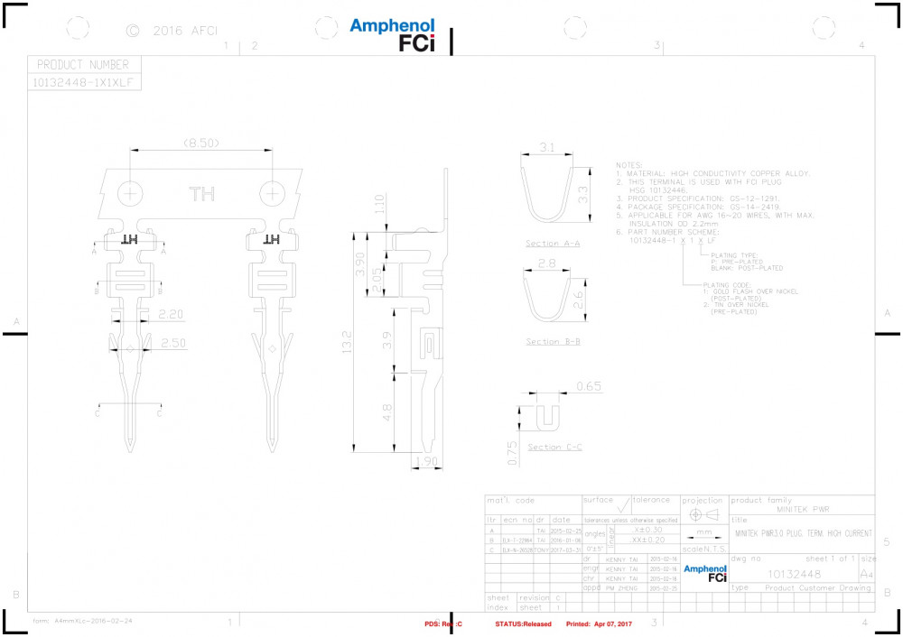Amphenol 10132448 customer drawing preview