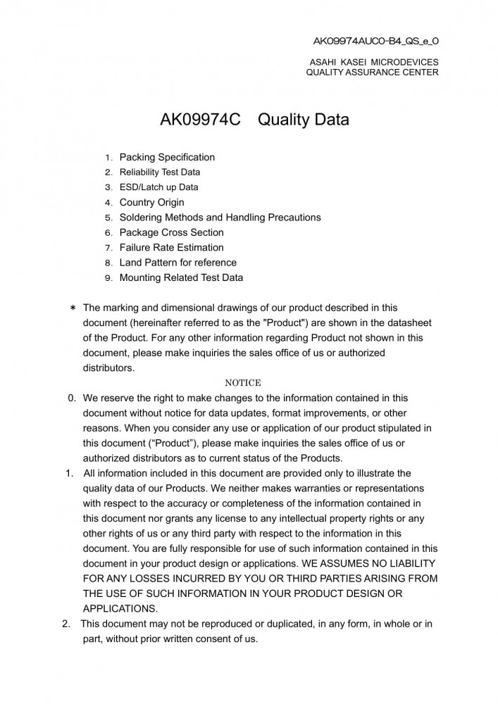 AK09974C quality data document page 1