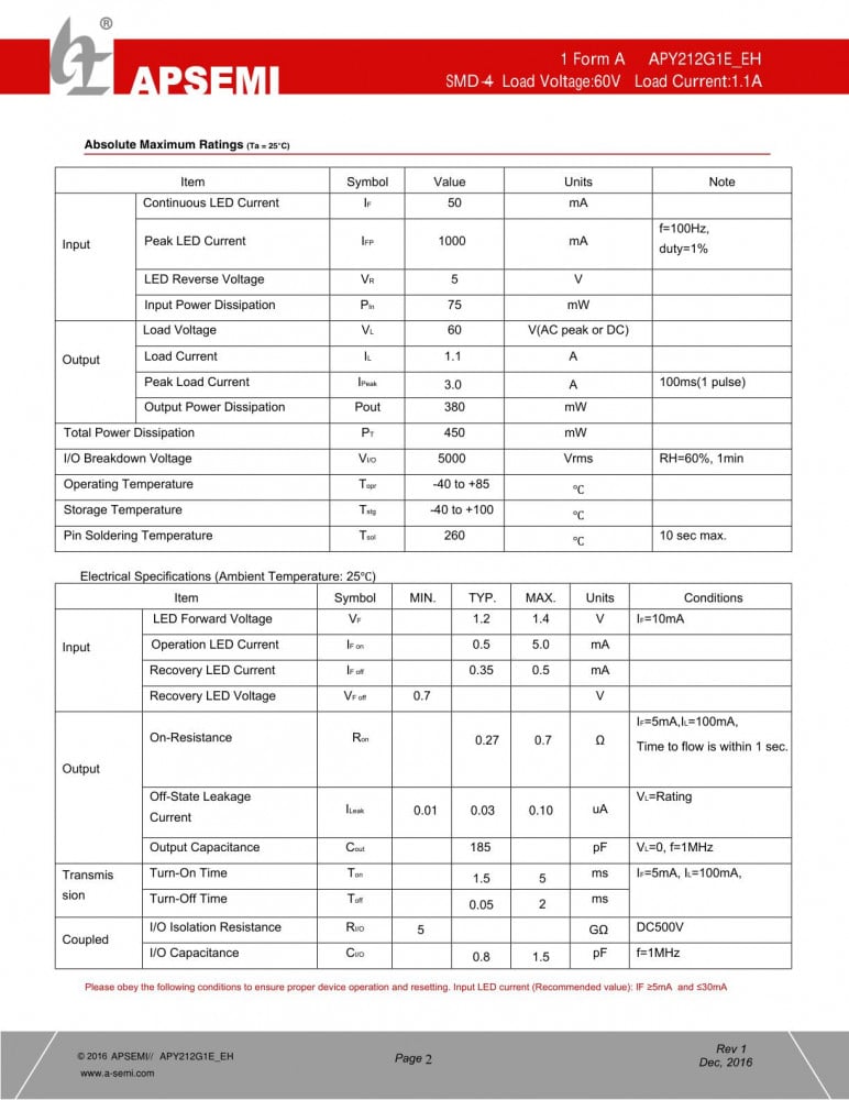 APY212G1EH datasheet page 2