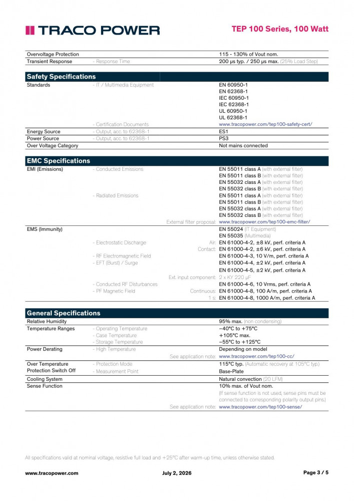 TEP 100 series technical document, page 3