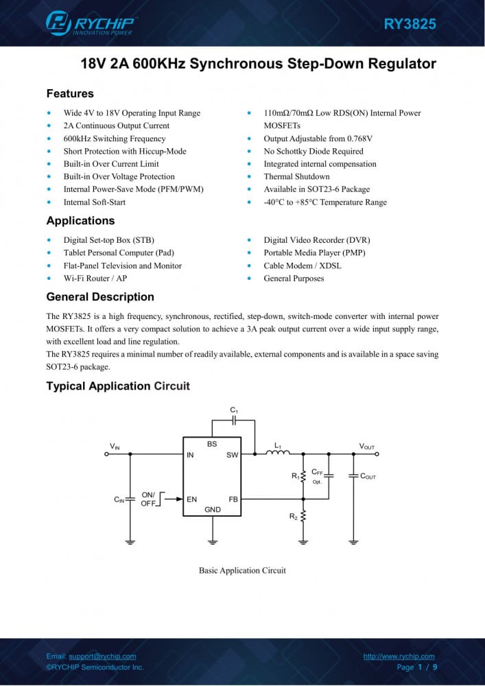 RY3825 datasheet page 1