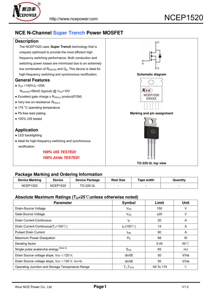 NCEP1520 datasheet page 1