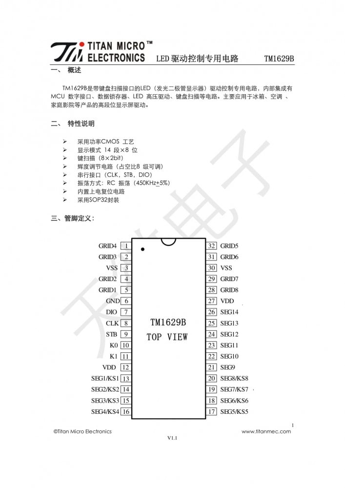 TM1629B datasheet page 1